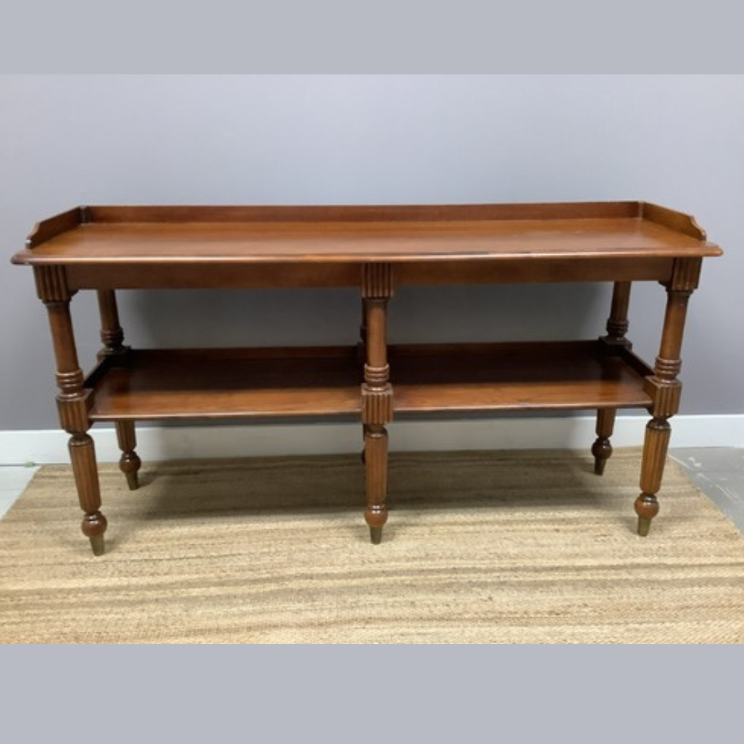 Vintage Wood Console Library Sofa Table Lower Shelf | Tuckahoe Vintage
